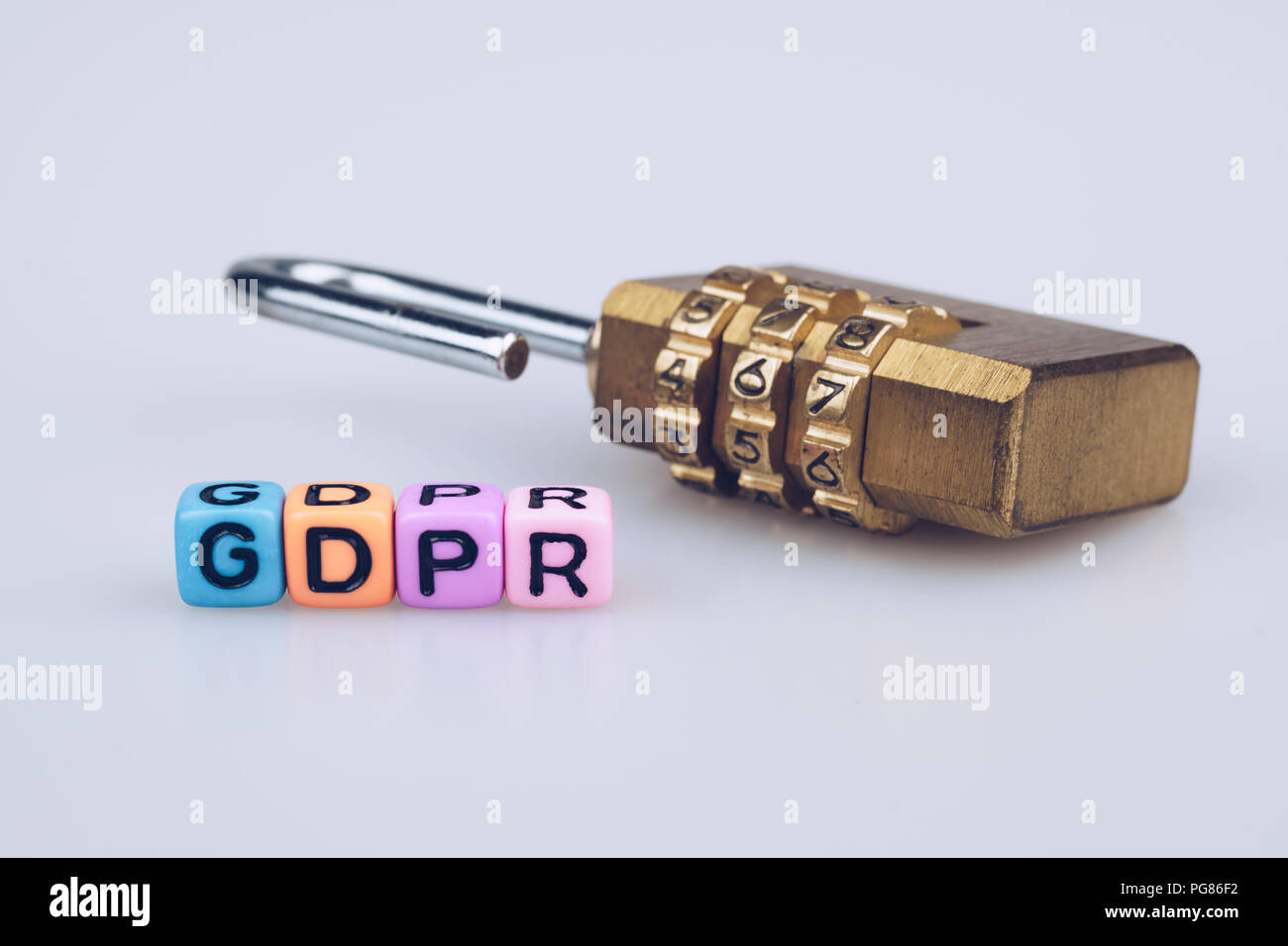 GDPR word text written on colorful cube with padlock on white ...