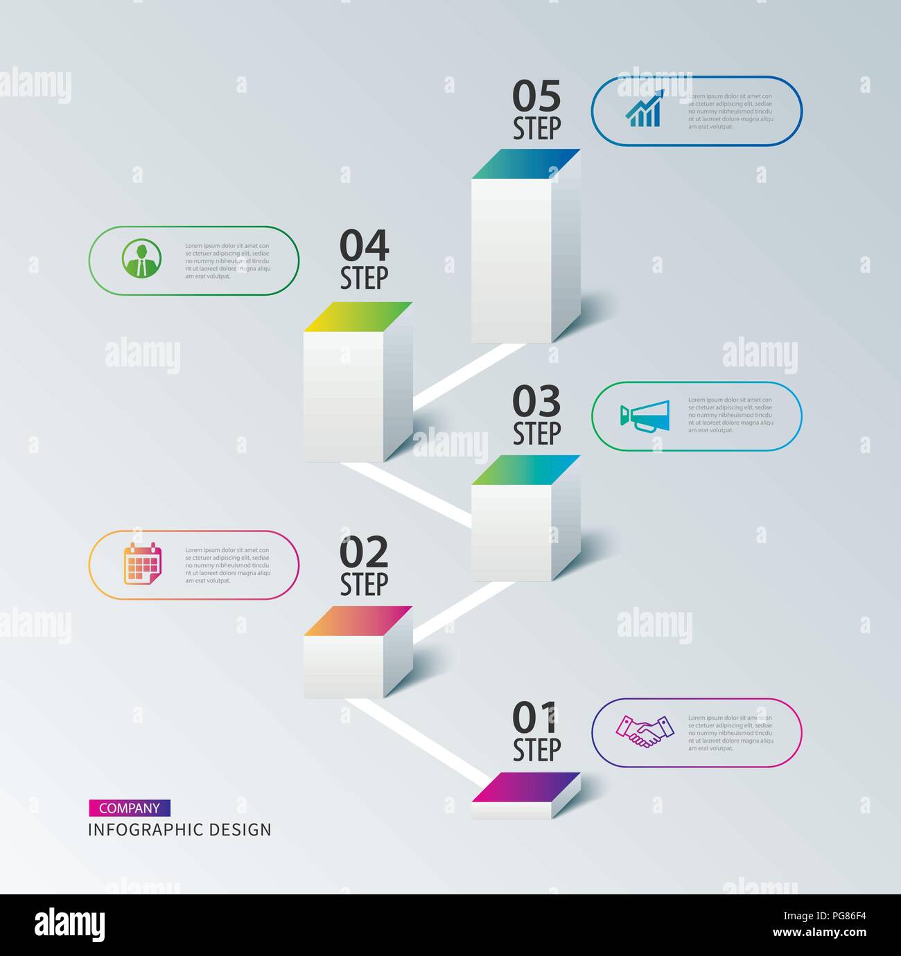 Infographics box square with 5 data timeline template. Vector ...