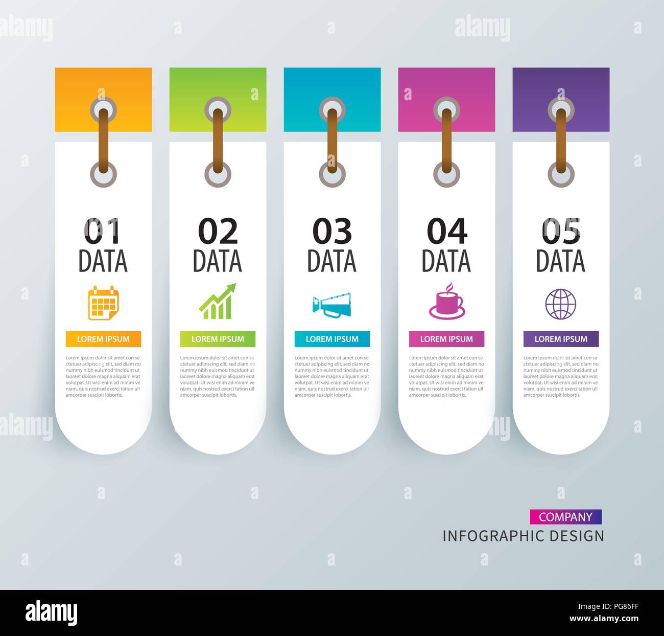 Infographics tab in vertical paper index with 5 data template. Vector ...