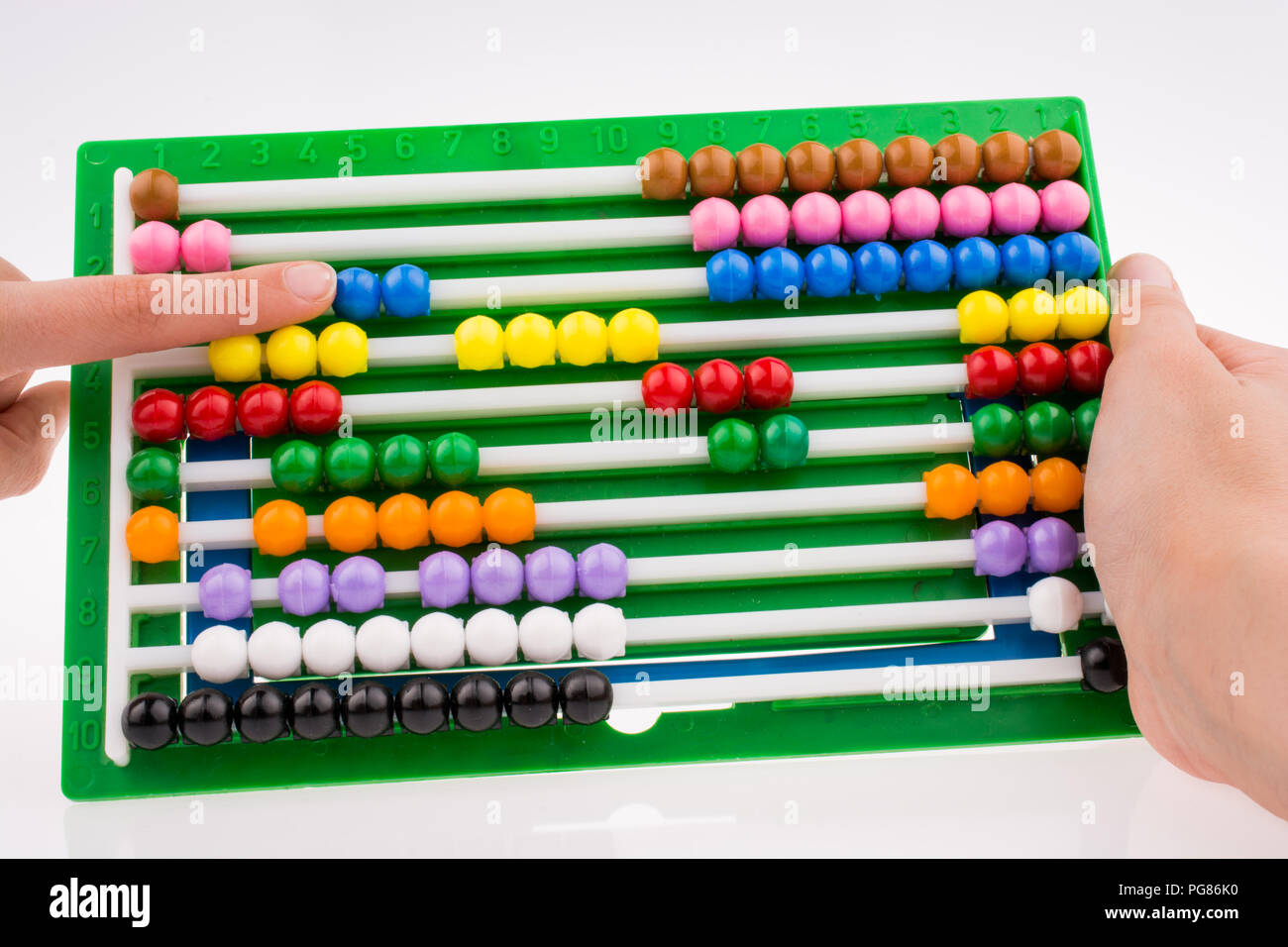 Hand using a color abacus Stock Photo - Alamy