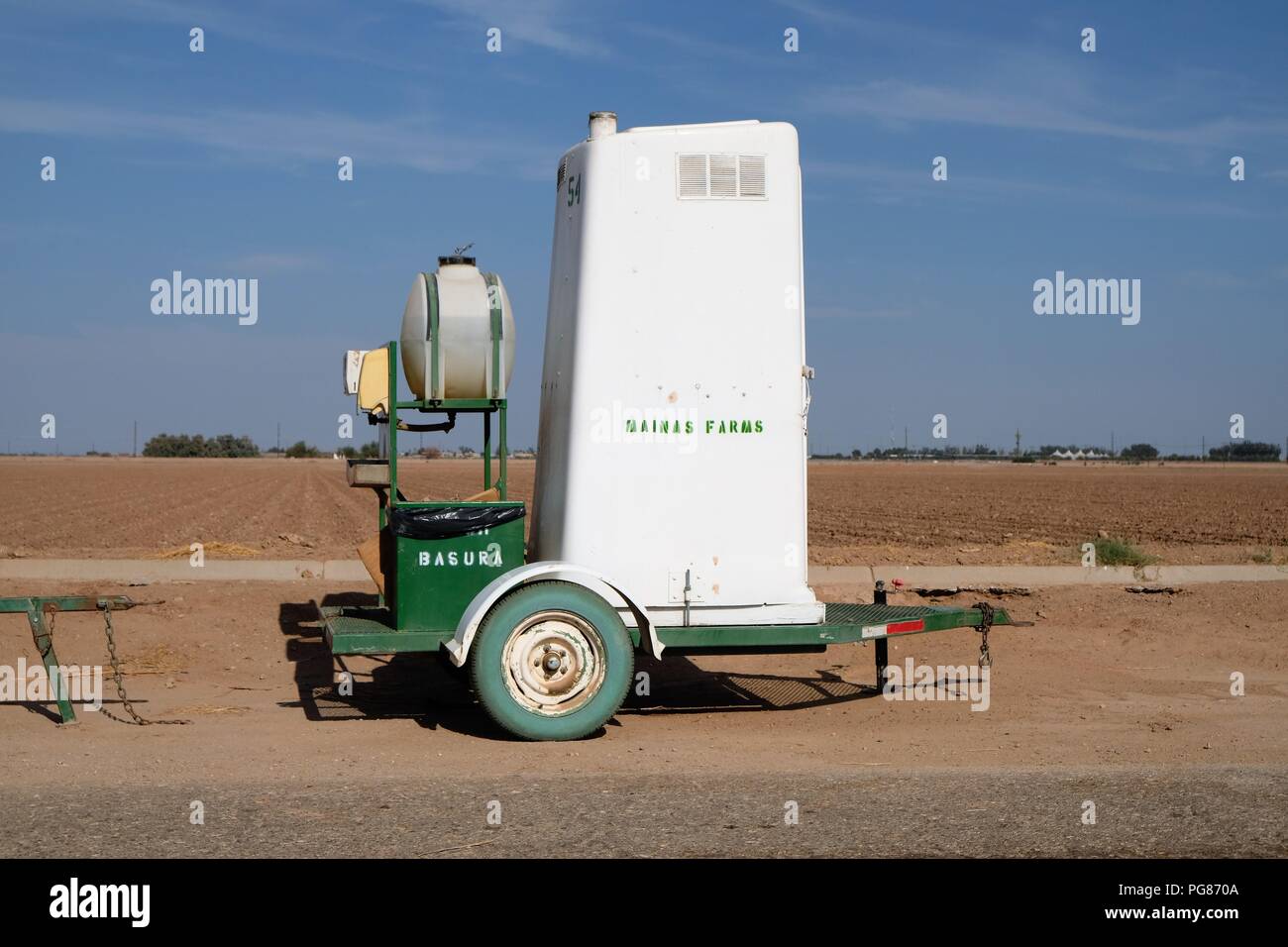 Portable restroom for farm workers in agricultural fields in Southern ...