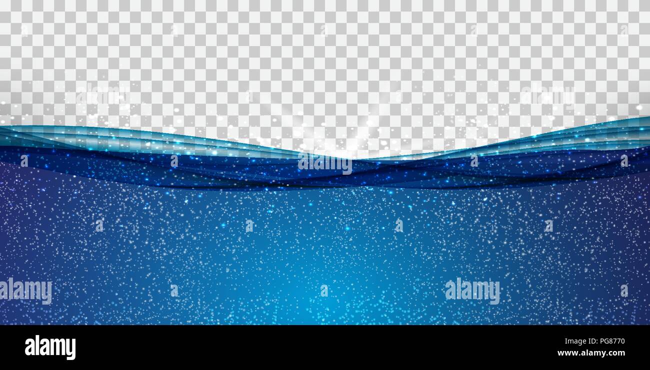 Abstract Blue underwater ocean Wave on Transparent Background. Vector ...
