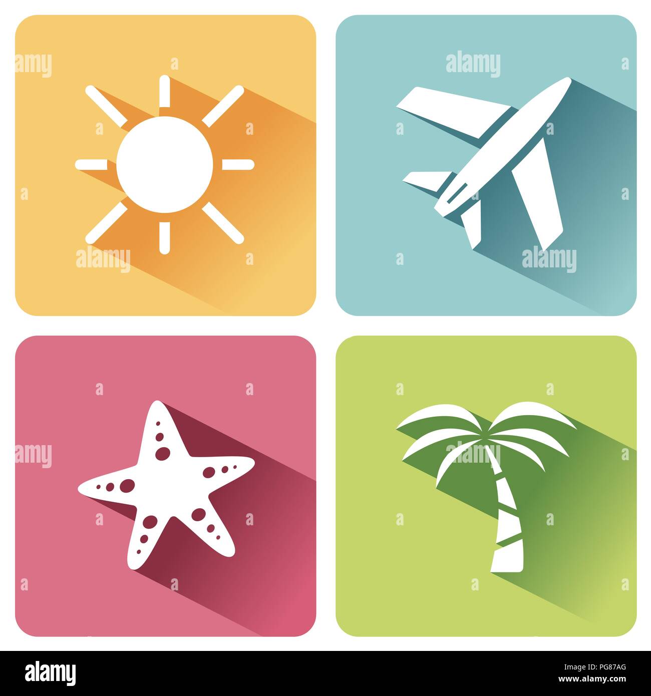 Four summer and tourism icons set with shade. Second group. Vector ...