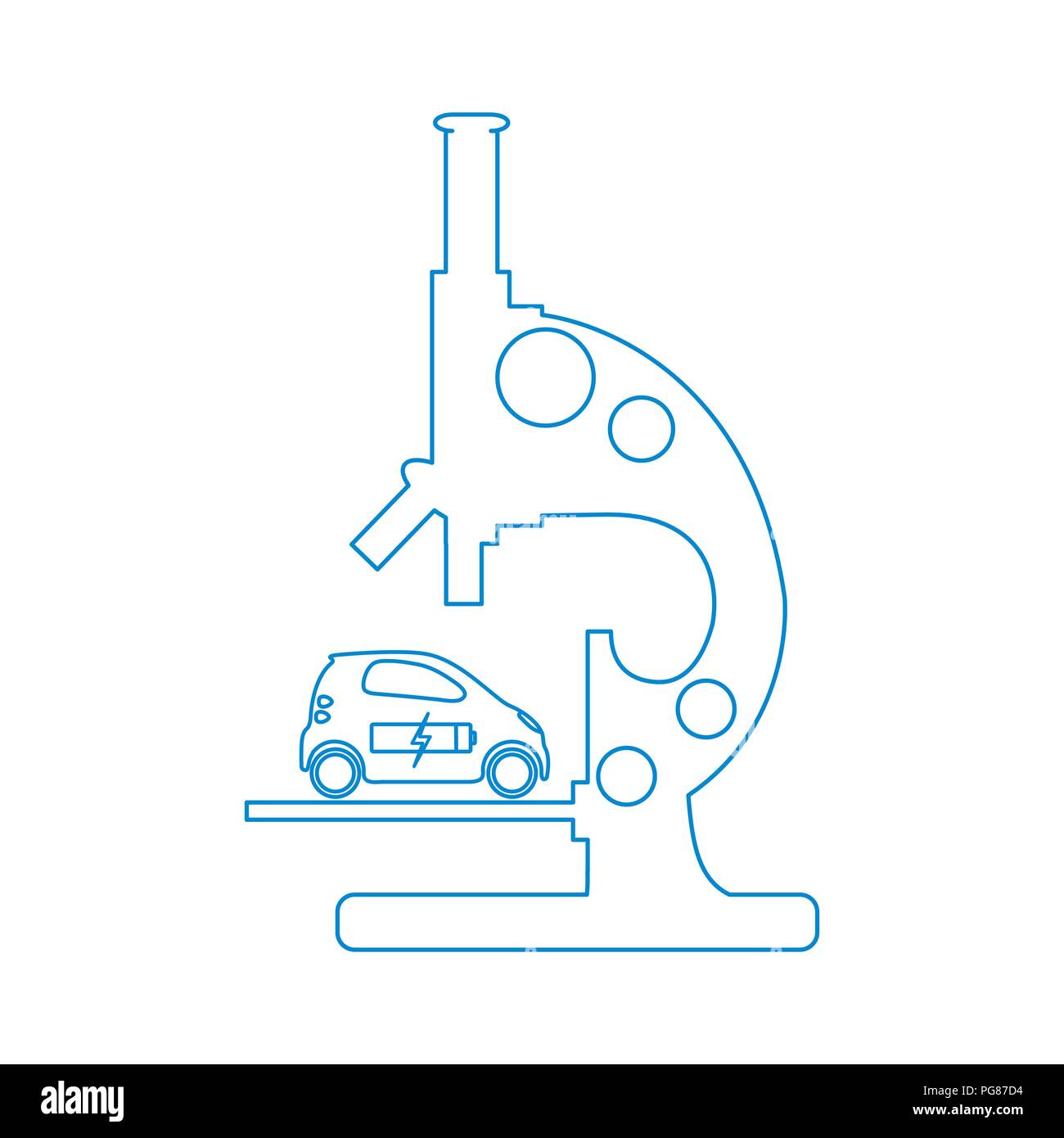 Microscope, electric car, recharge the car battery. New transport eco ...