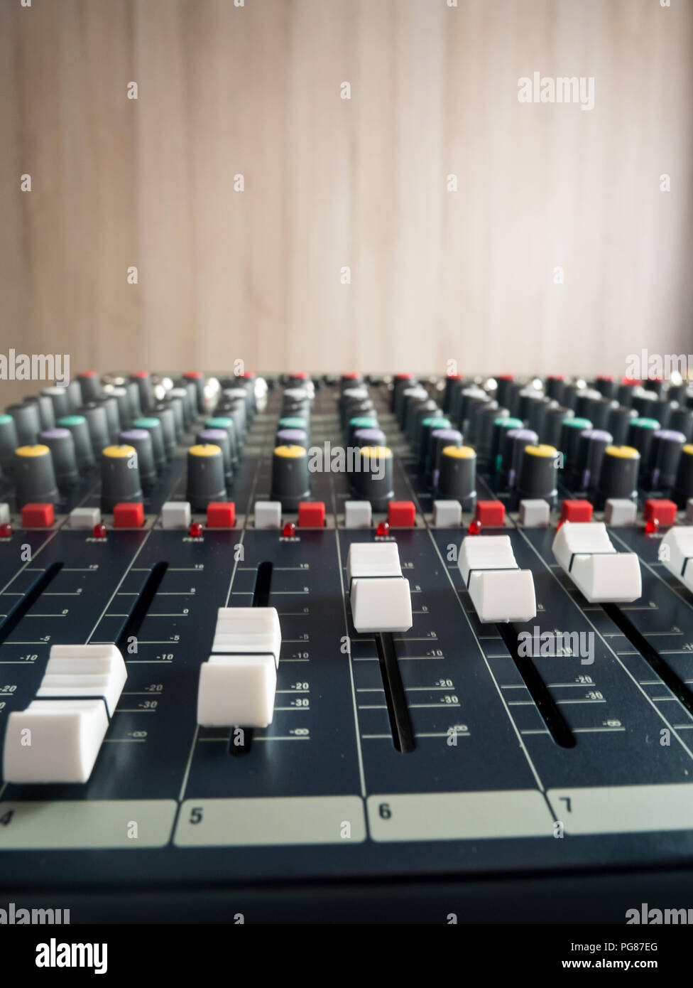 Controls on audio mixer console in music studio close up Stock Photo ...