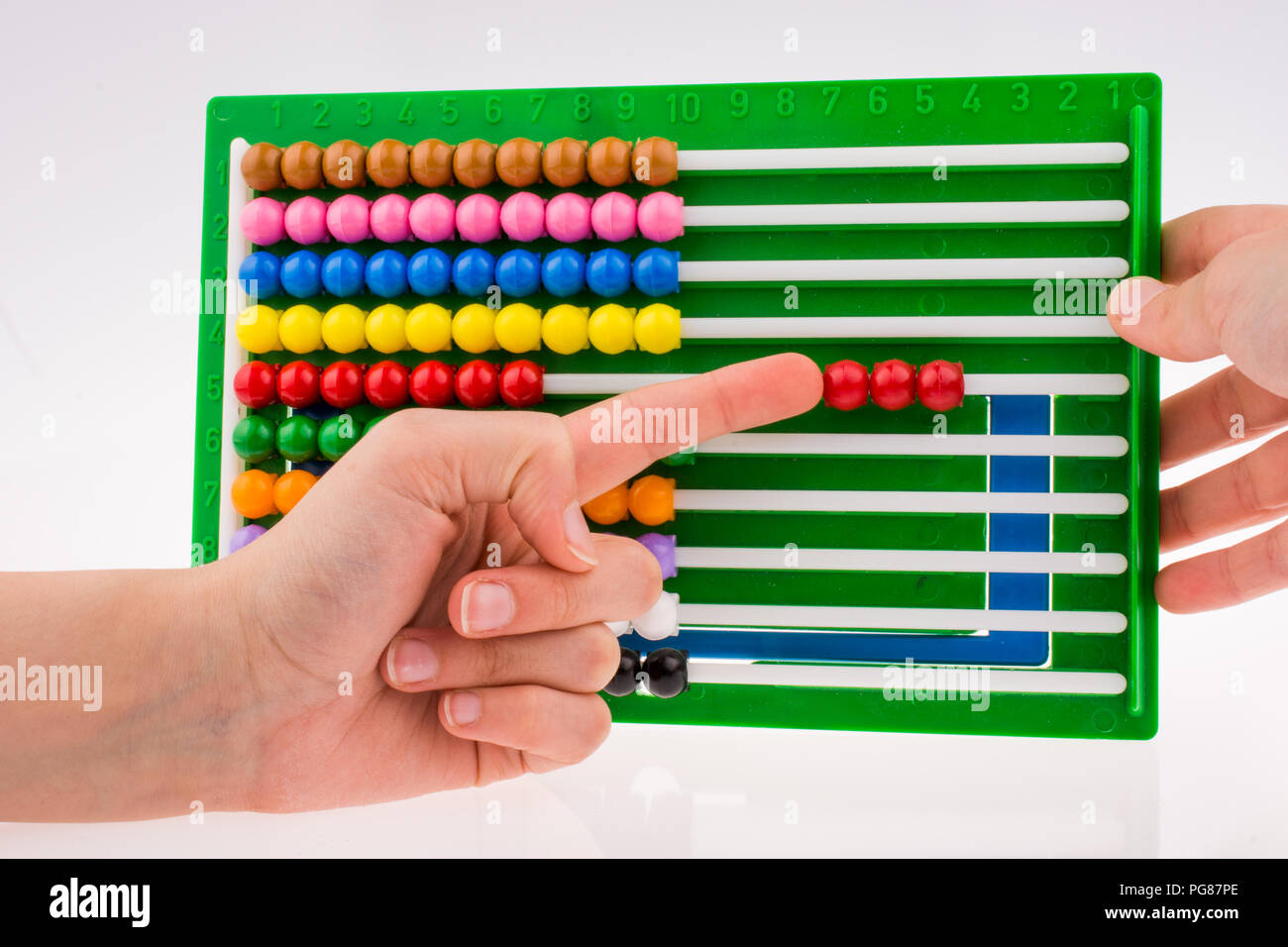 Hand using a color abacus Stock Photo - Alamy