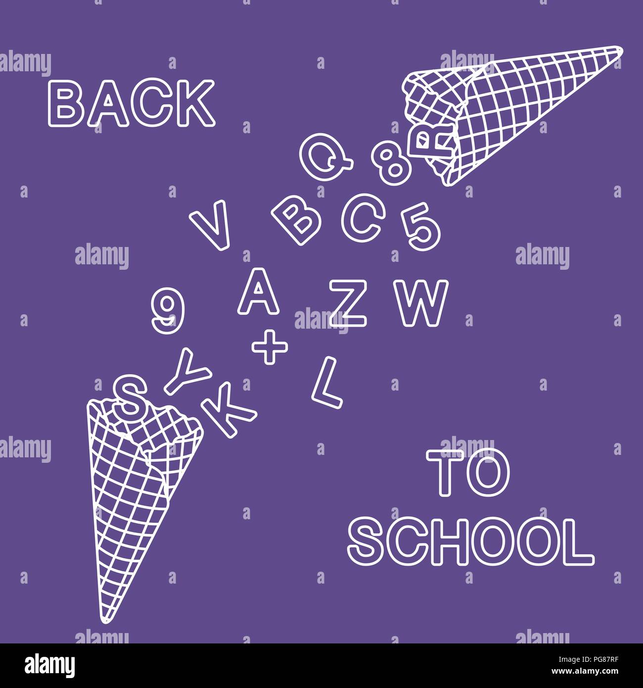 Back to school. Vector illustration with ice cream cones, letters ...