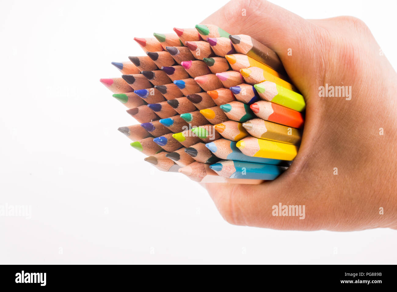 Hand holding Color pencils on a white background Stock Photo - Alamy