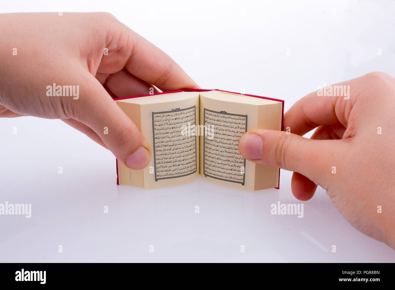 Hand holding The Holy Quran on a white background Stock Photo - Alamy