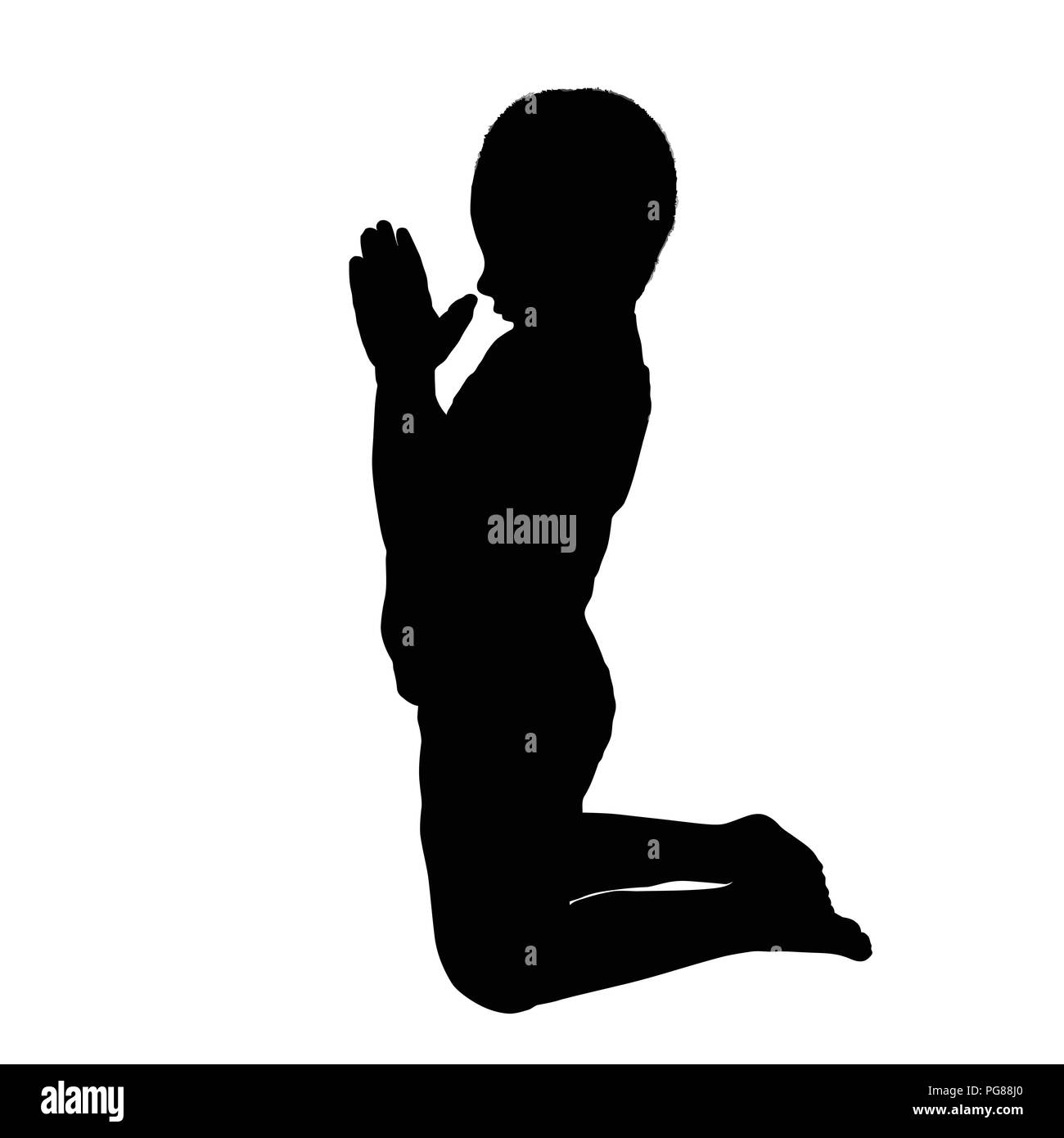 Vector silhouette of a boy who pray on a white background Stock Vector ...