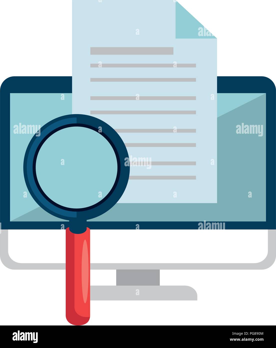 computer desktop with magnifying glass and document vector illustration ...