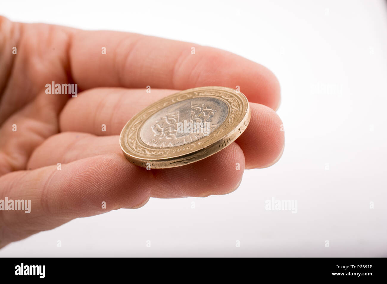 Turkish Currency coin in hand Stock Photo - Alamy
