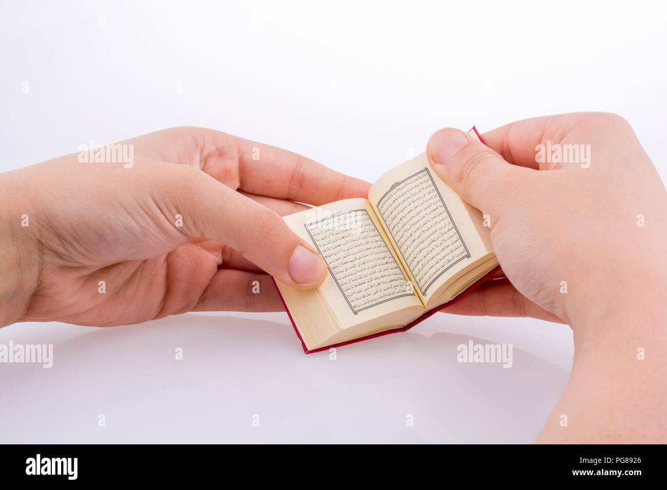 Hand holding The Holy Quran on a white background Stock Photo - Alamy