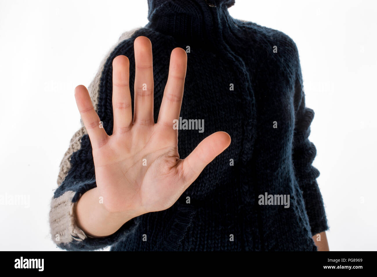 Hand making a gesture on a white background Stock Photo - Alamy