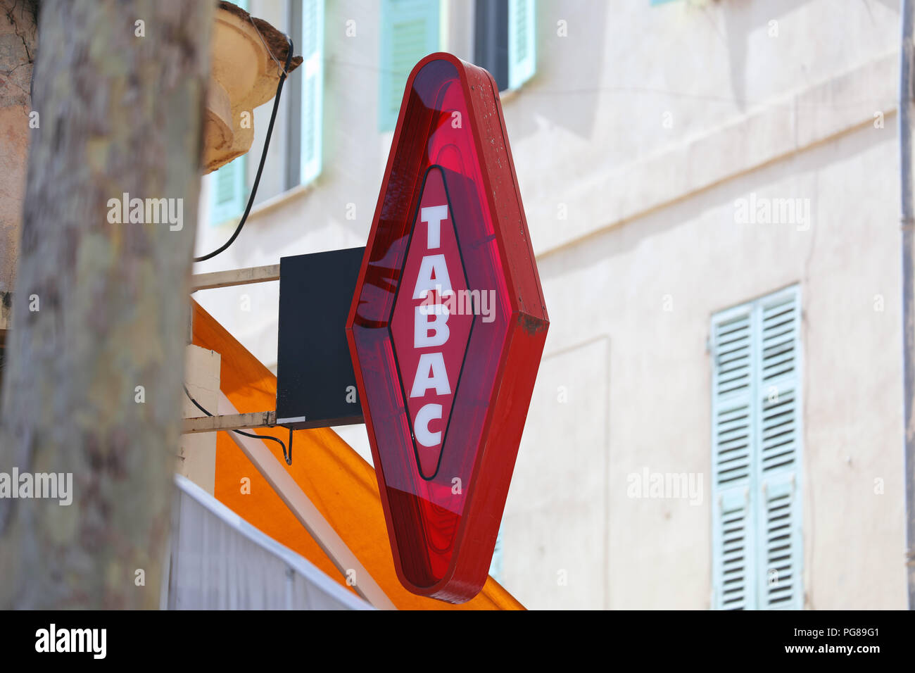 French Red And White Modern Tabac Sign. In France Tabac Means Tobacco ...