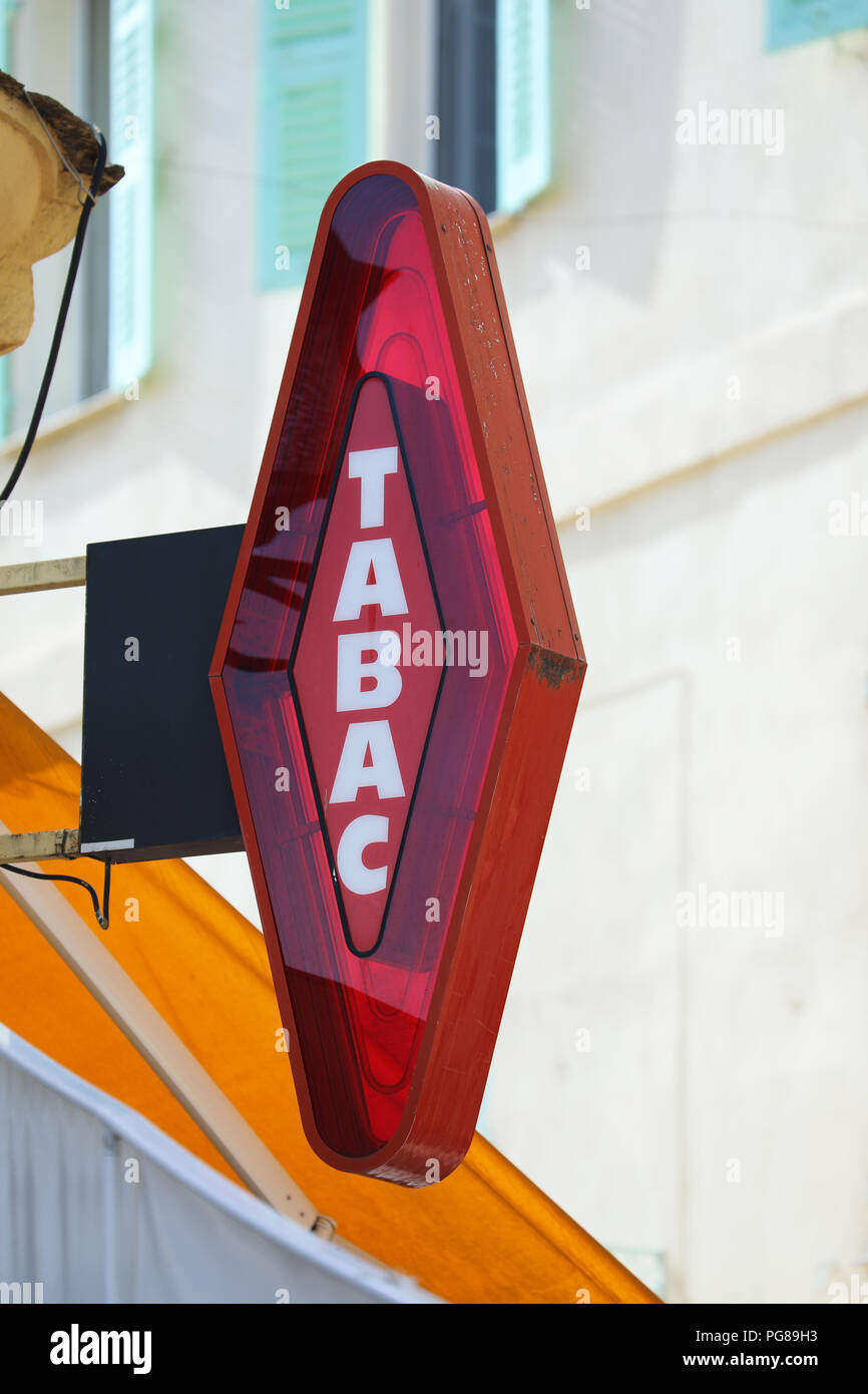 French Red And White Modern Tabac Sign. In France Tabac Means Tobacco ...