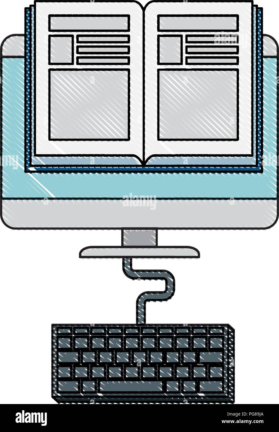 electronic book with computer and keyboard vector illustration design ...