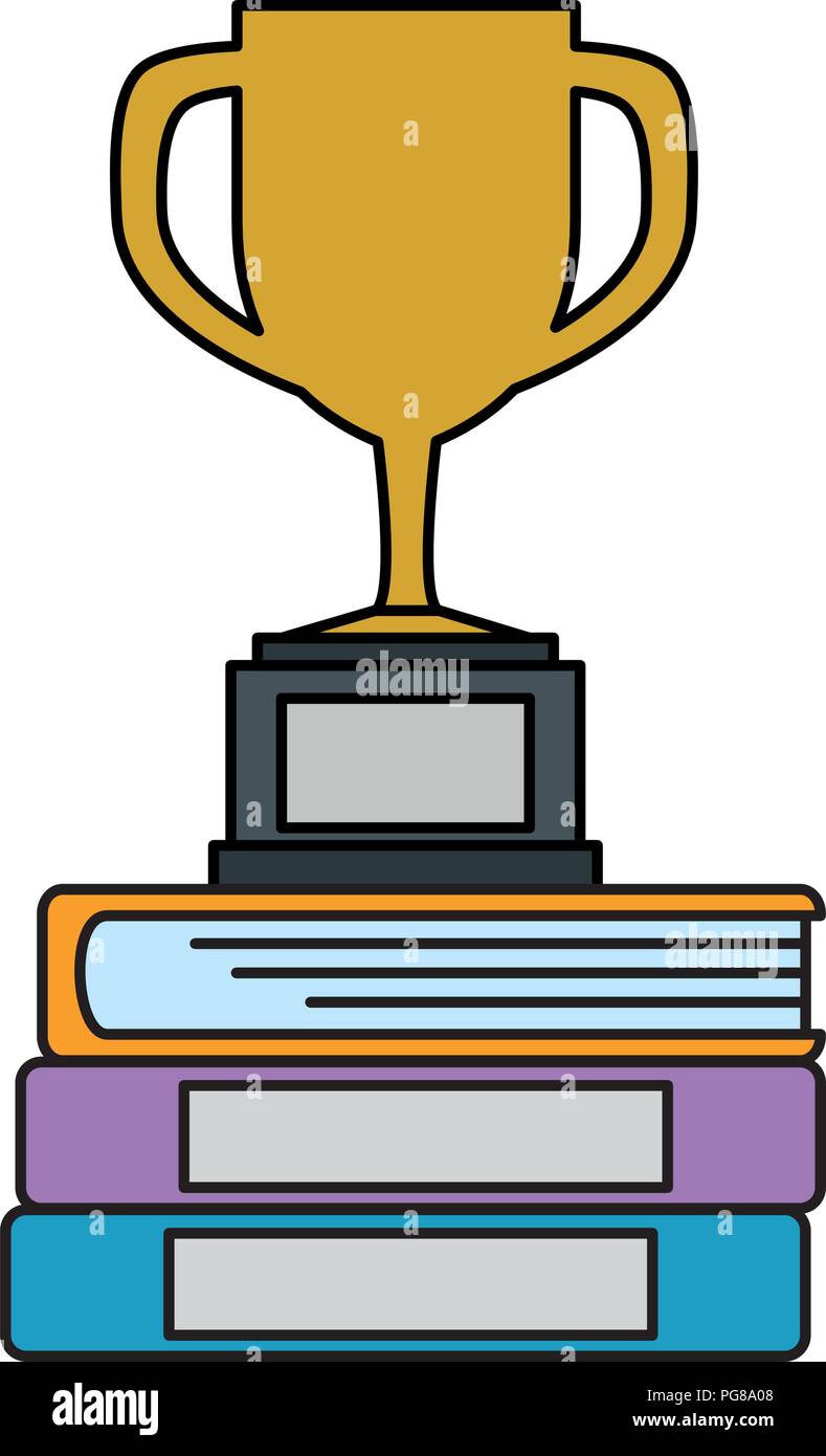 pile text books with trophy cup vector illustration design Stock Vector ...