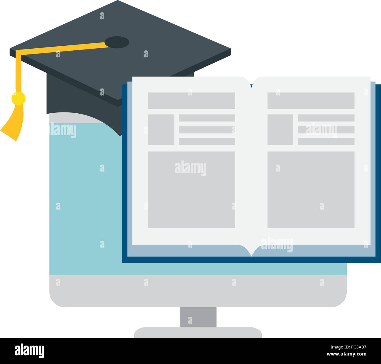 electronic book with computer and hat graduation vector illustration ...