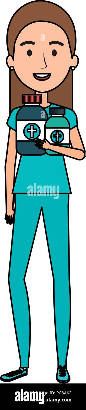 nurse with bottles drugs character Stock Vector Image & Art - Alamy