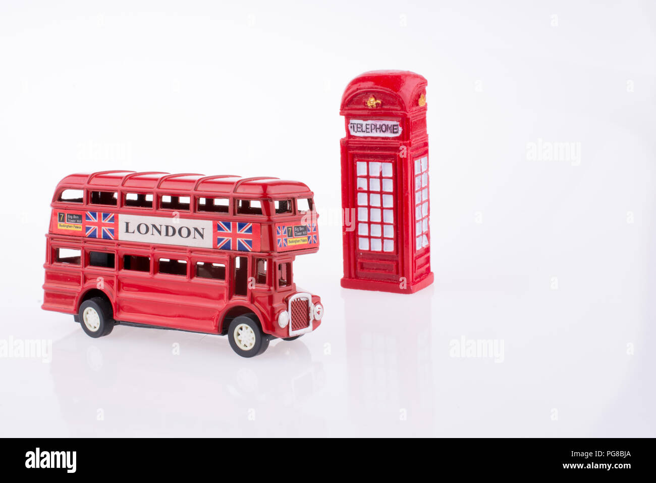 London Bus near a Telephone booth on a white background Stock Photo - Alamy