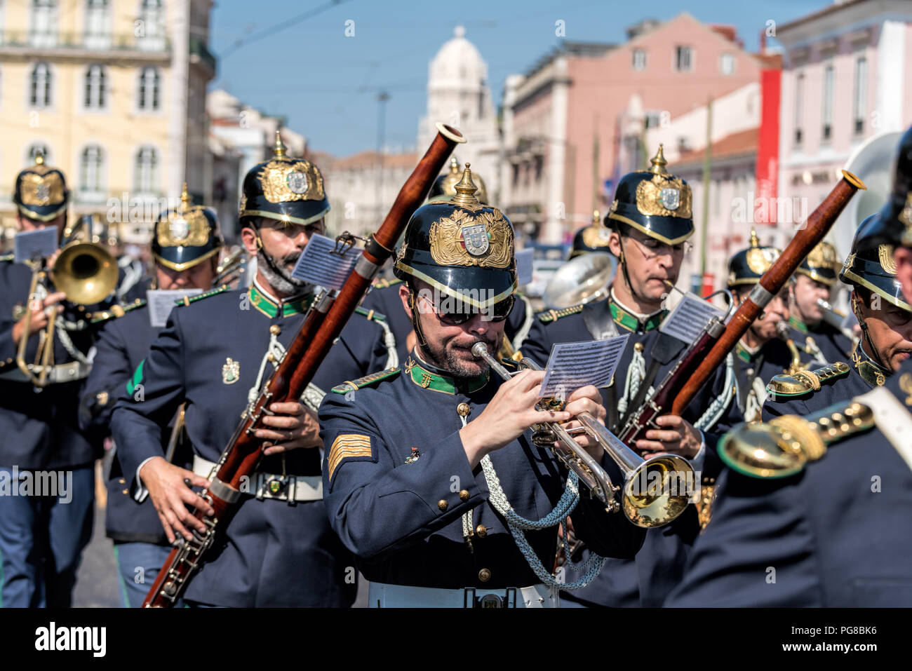 A member of the Portuguese National Guard's mounted brass band takes ...