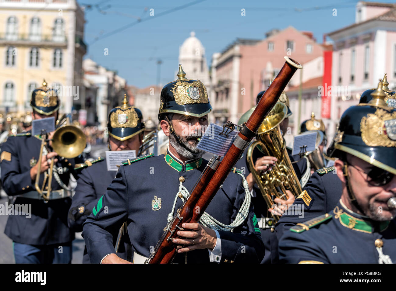 A member of the Portuguese National Guard's mounted brass band takes ...