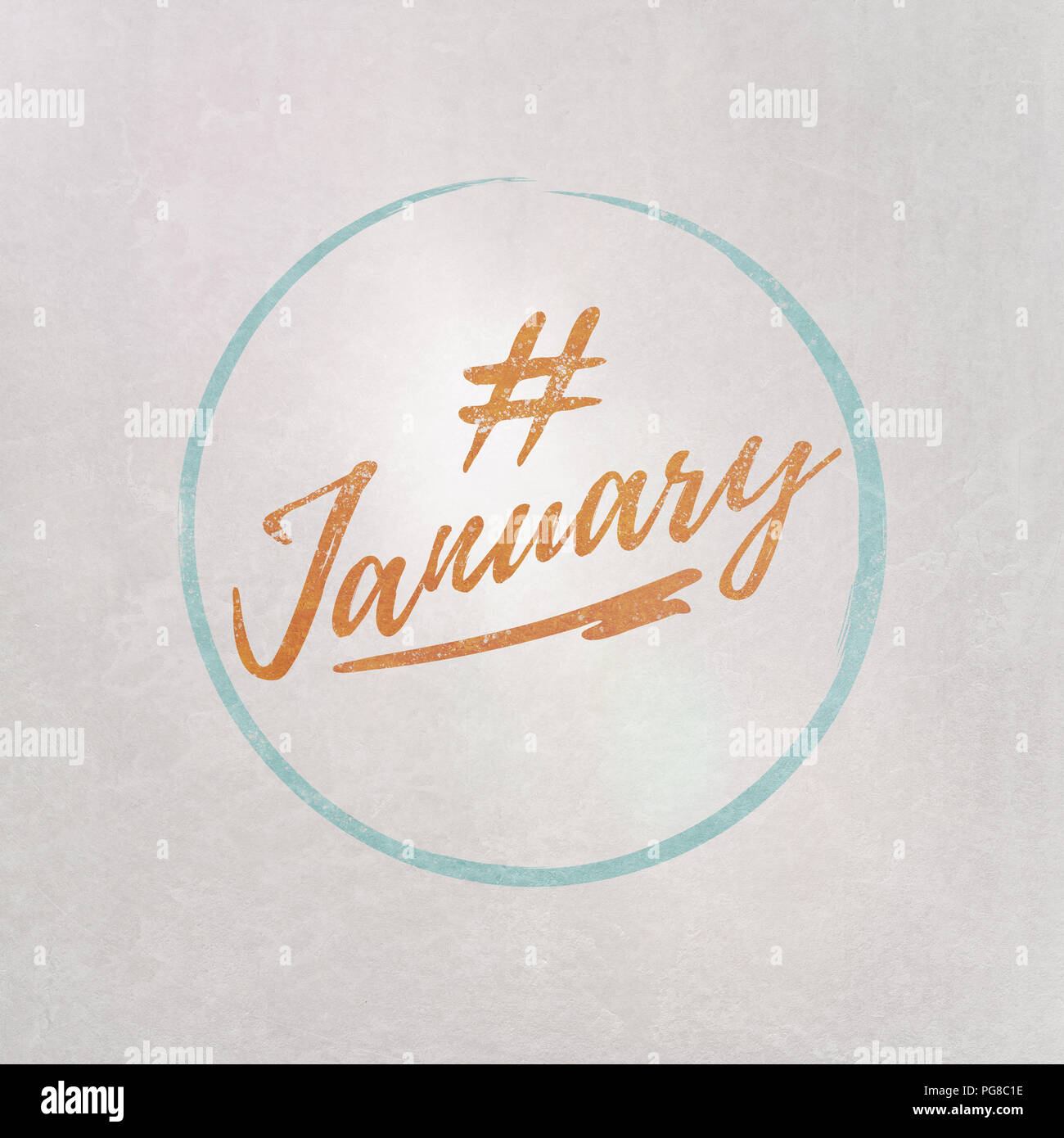# Hashtag January written in orange on grey background as template in ...