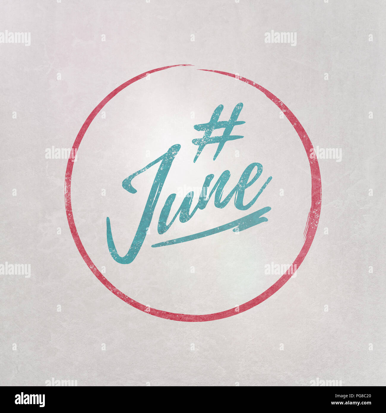 # Hashtag June written in blue on grey background as template in ...