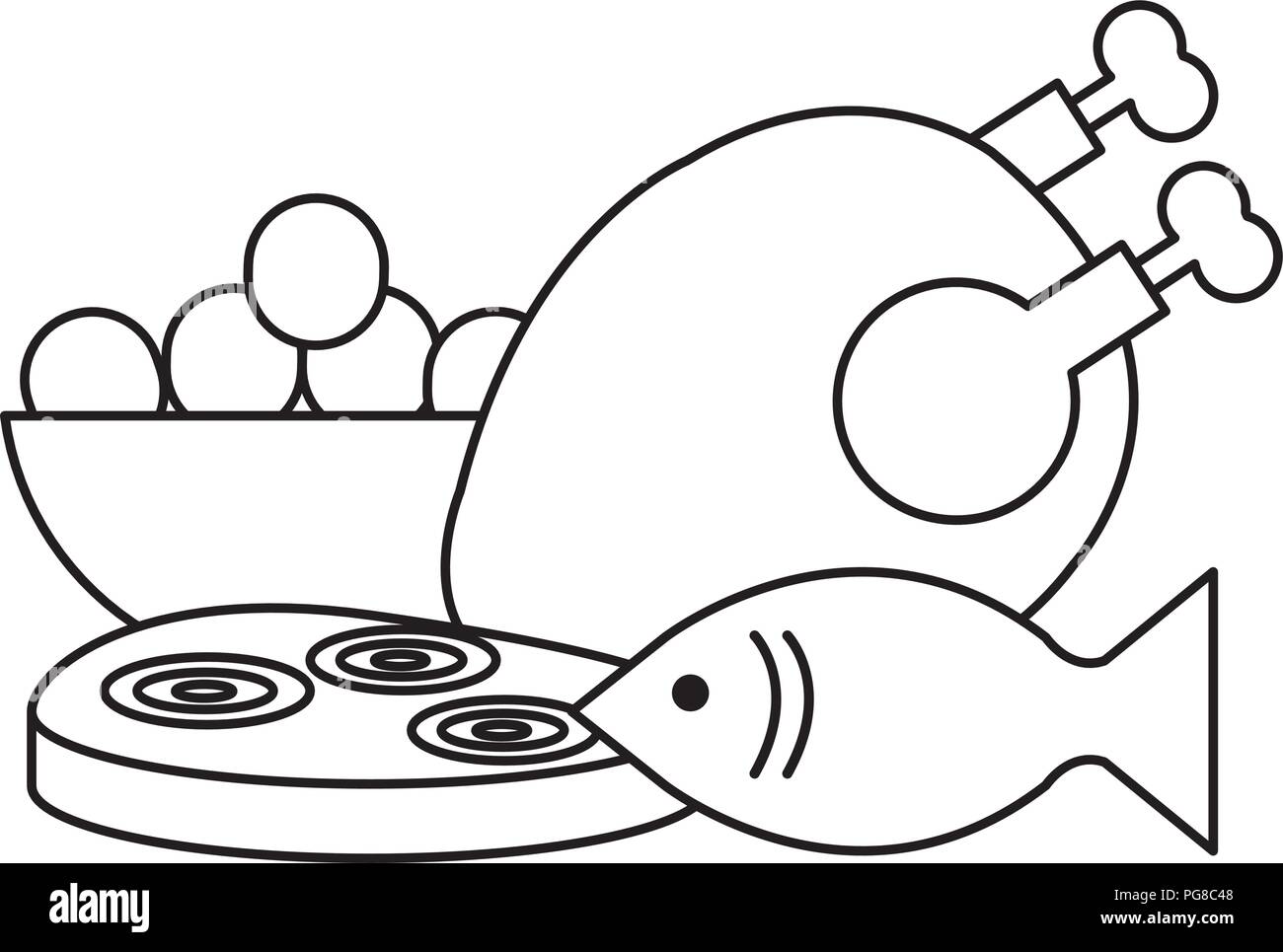 delicious chicken meat with fish and ham Stock Vector Image & Art - Alamy