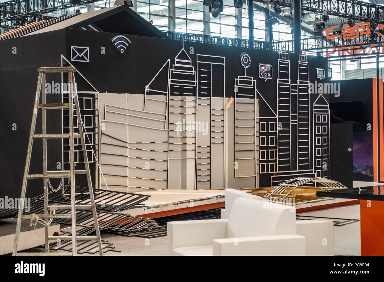 Smart city exhibit under construction at China Smart City Expo 2018 in ...