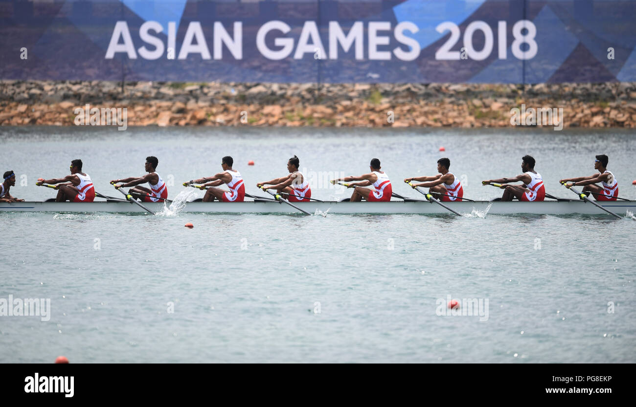 Palembang. 24th Aug, 2018. Indonesian players compete during the men's ...