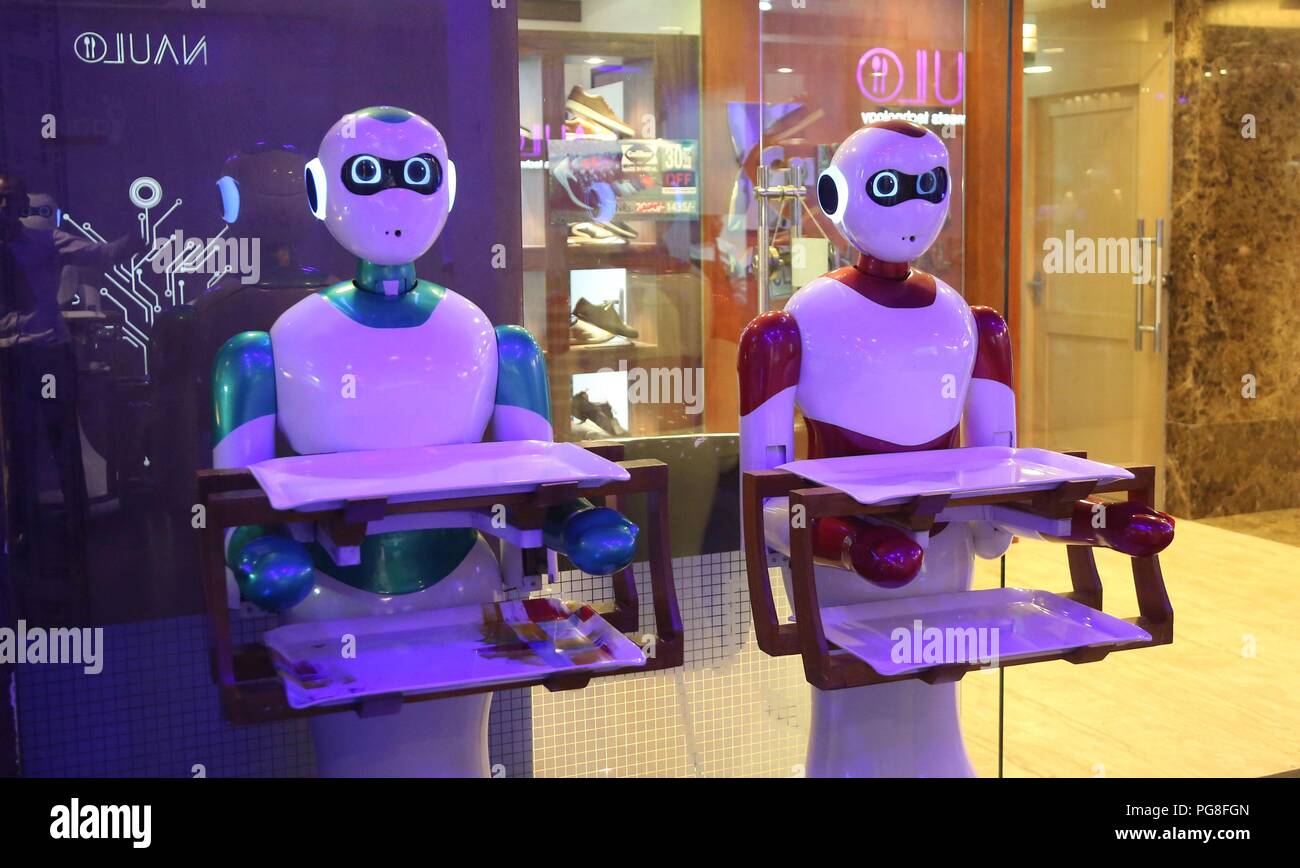 Kathmandu, Nepal. 24th Aug, 2018. Robots are seen in standby position ...