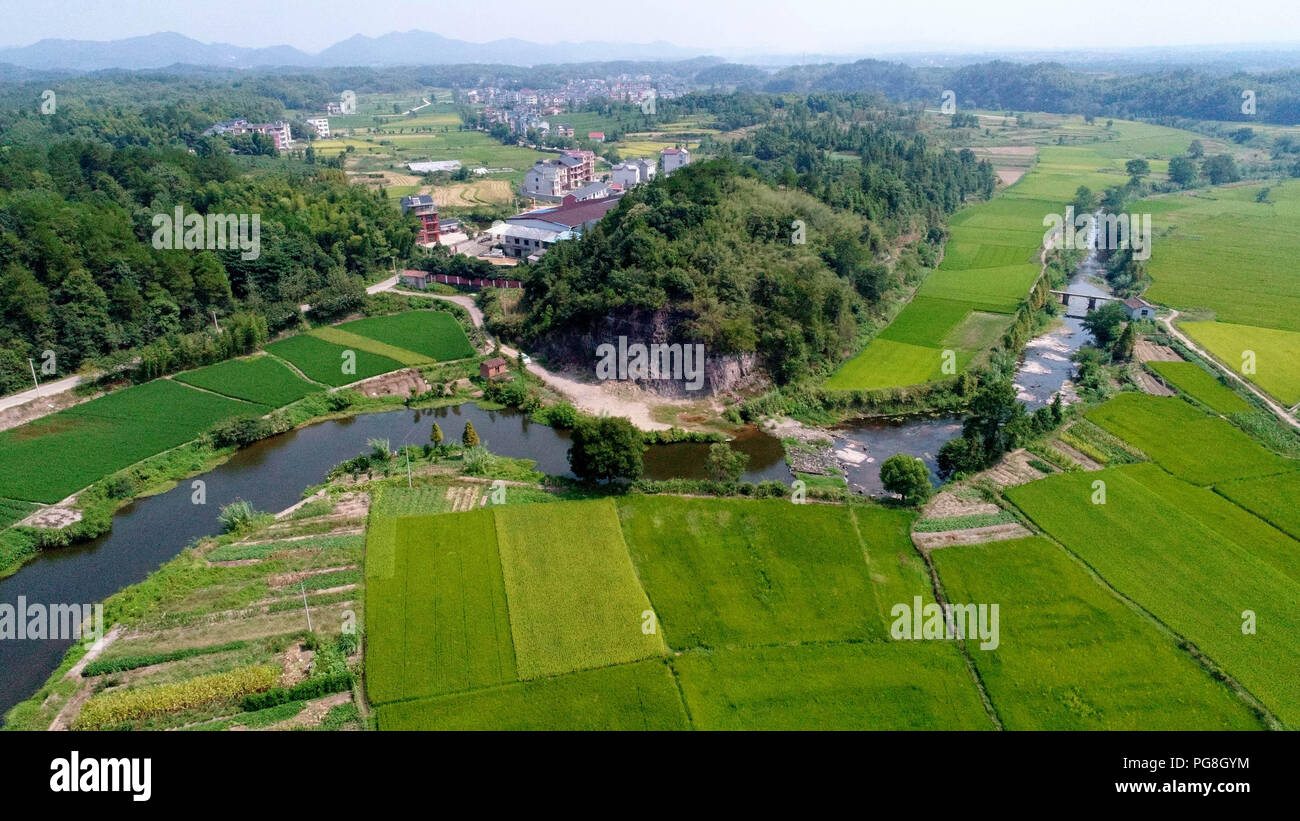 Yushan. 24th Aug, 2018. Aerial photo shows the view of Longxi river in ...