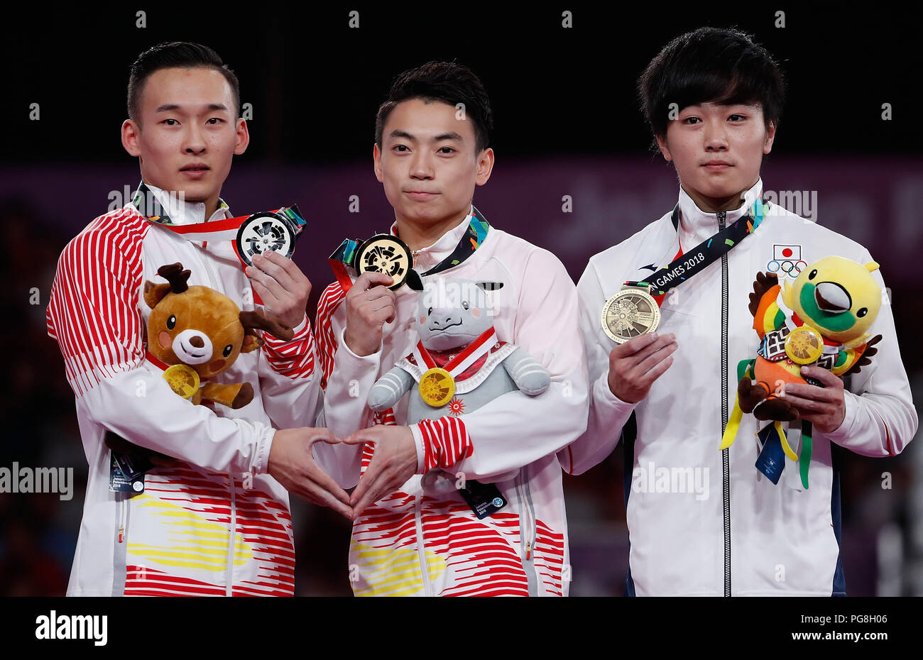 Jakarta. 24th Aug, 2018. (From L to R) Silver medalist Xiao Ruoteng of ...