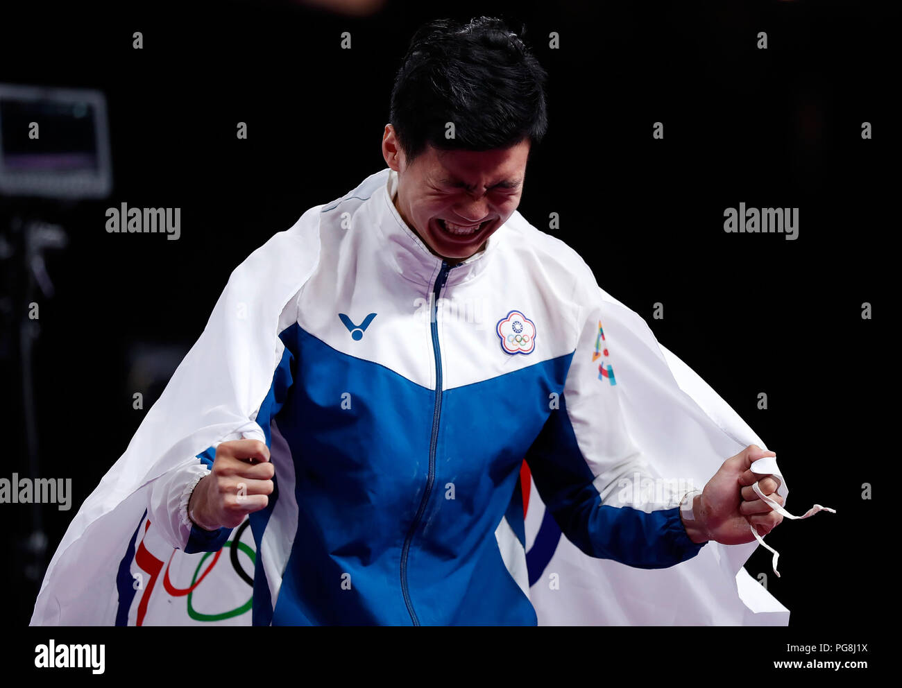 Jakarta. 24th Aug, 2018. Tang Chia-Hung of Chinese Taipei celebrates ...