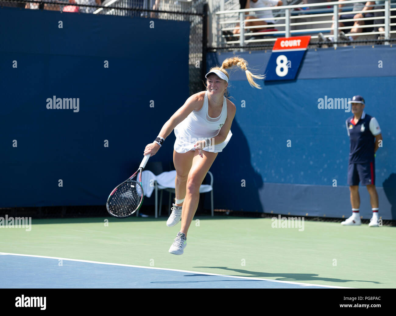 New York, USA - August 24, 2018: Julia Glushko of Israel serves during ...