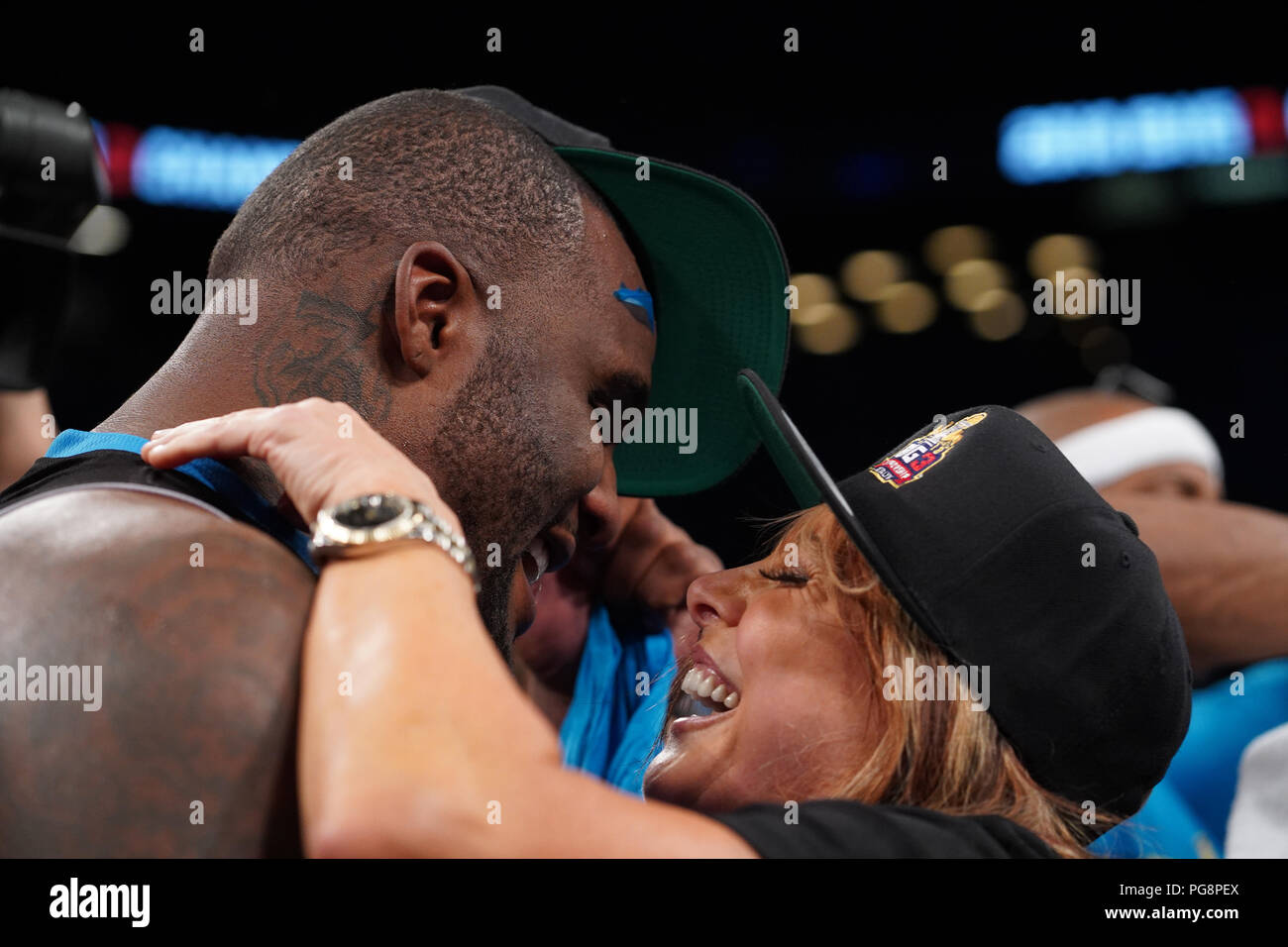 Brooklyn, New York, USA. 24th Aug, 2018. GLEN DAVIS hugs the Power's ...
