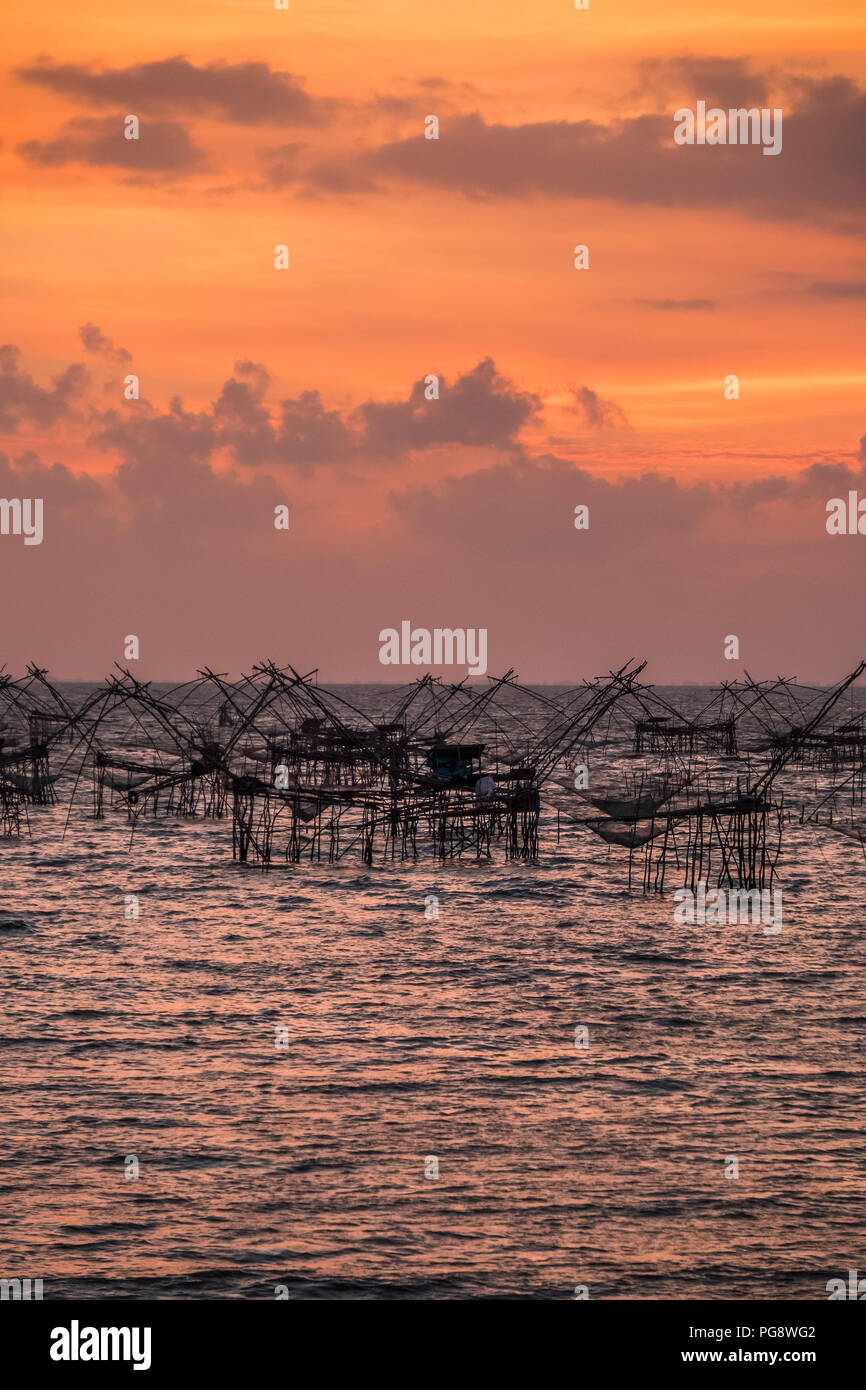 Landscape of fisherman's village in Thailand with a number of fishing ...