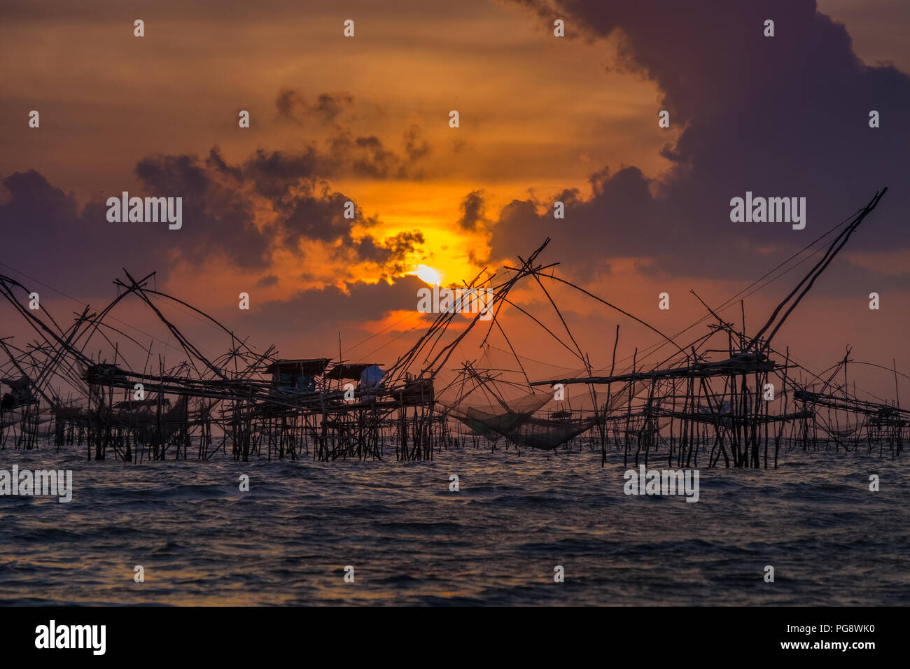 Landscape of fisherman's village in Thailand with a number of fishing ...