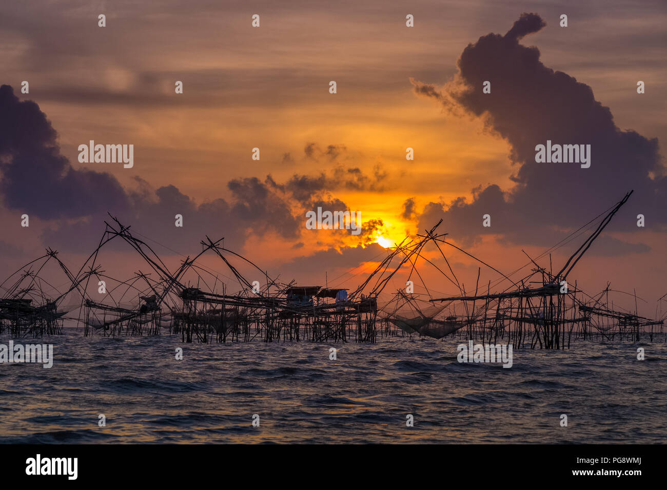 Landscape of fisherman's village in Thailand with a number of fishing ...