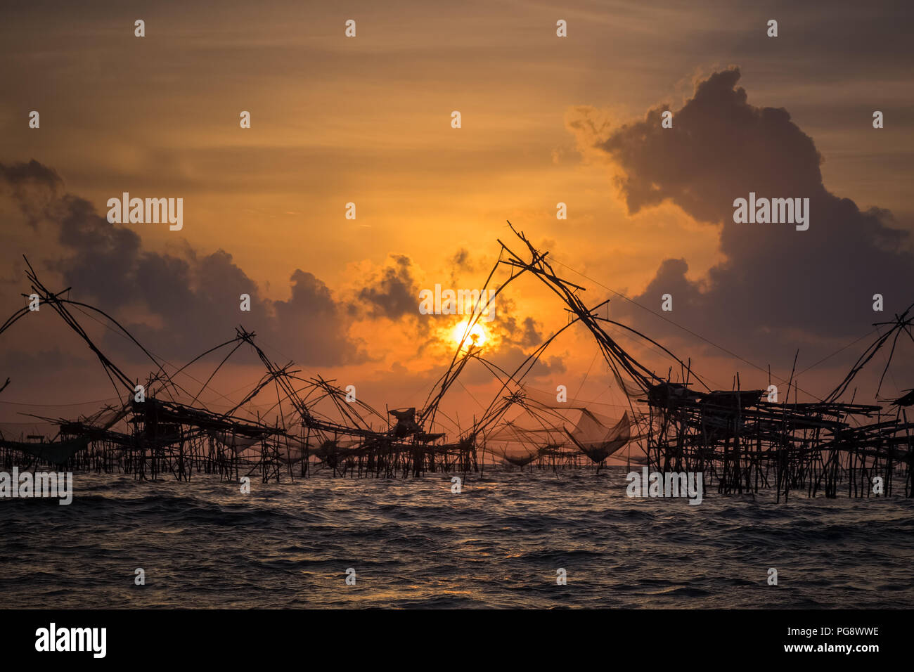 Landscape of fisherman's village in Thailand with a number of fishing ...