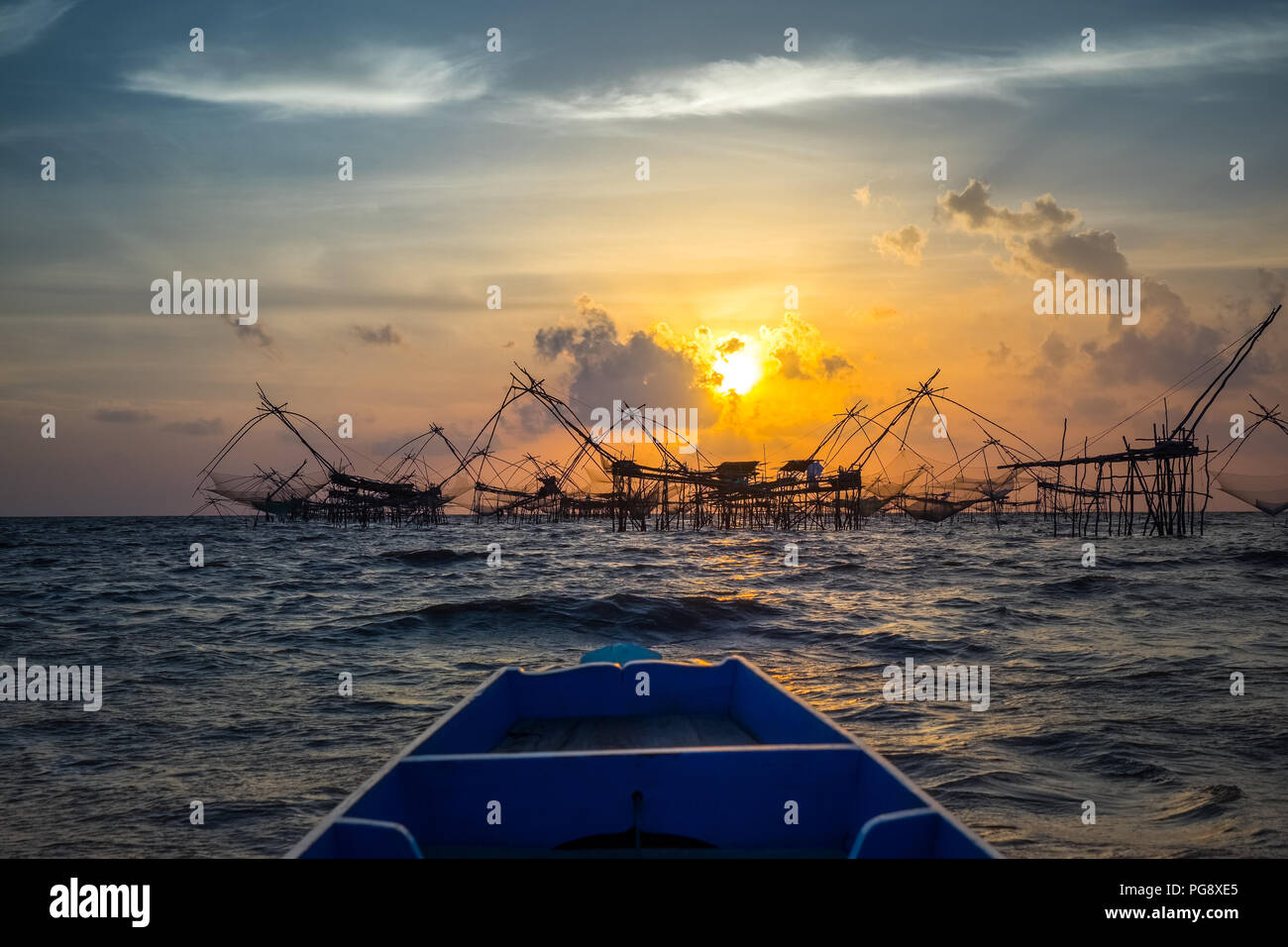 Landscape of fisherman's village in Thailand with a number of fishing ...
