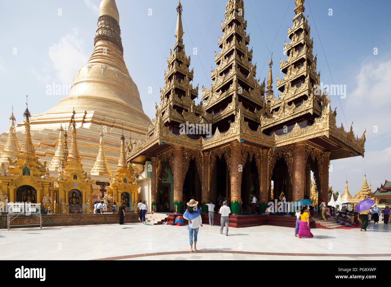 Shwedagon pagoda and Gautama Buddha image temple, Yangon, Myanmar, Asia ...