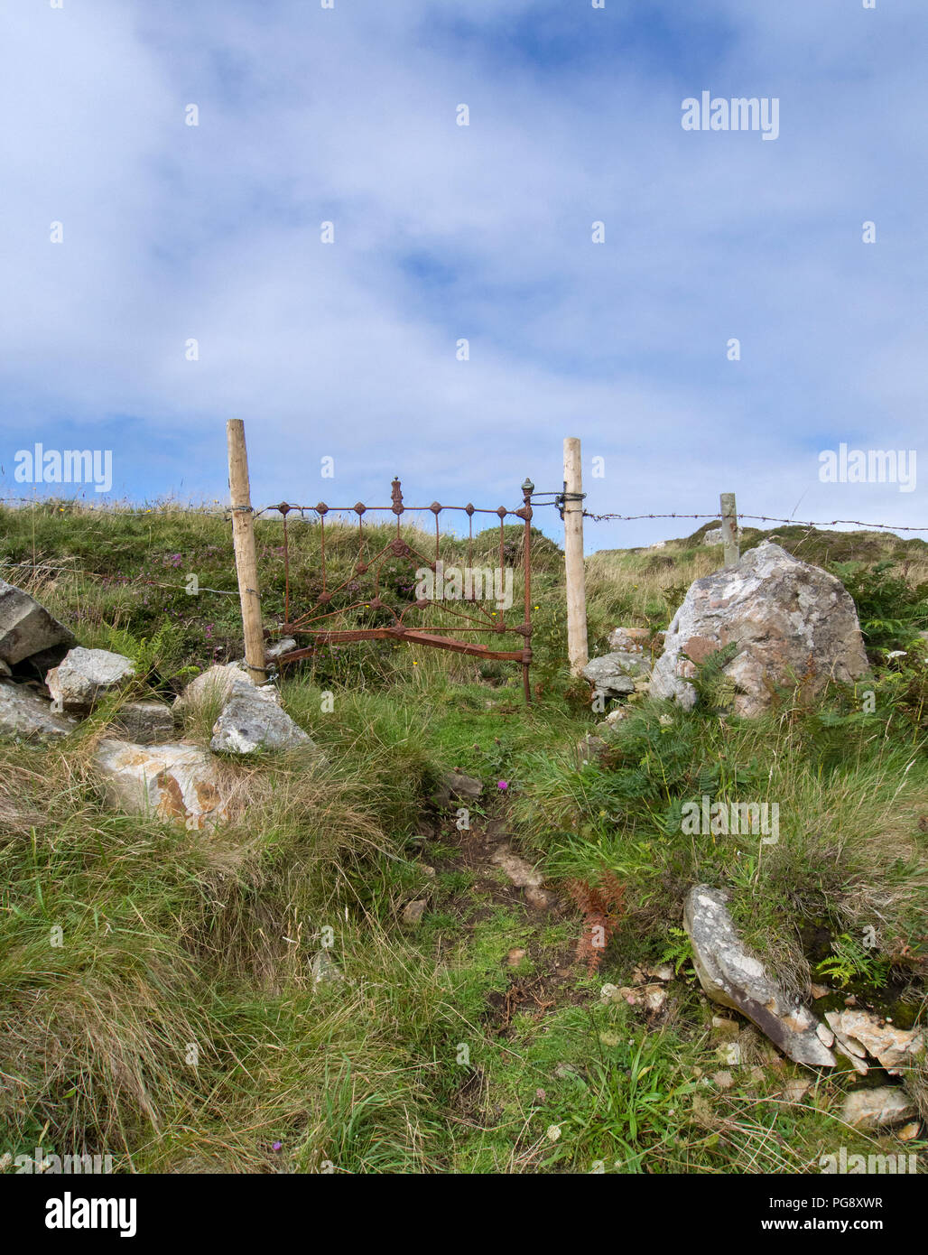 COUNTY DONEGAL, IRELAND - AUGUST 12th 2018: An old rusty gate that ...