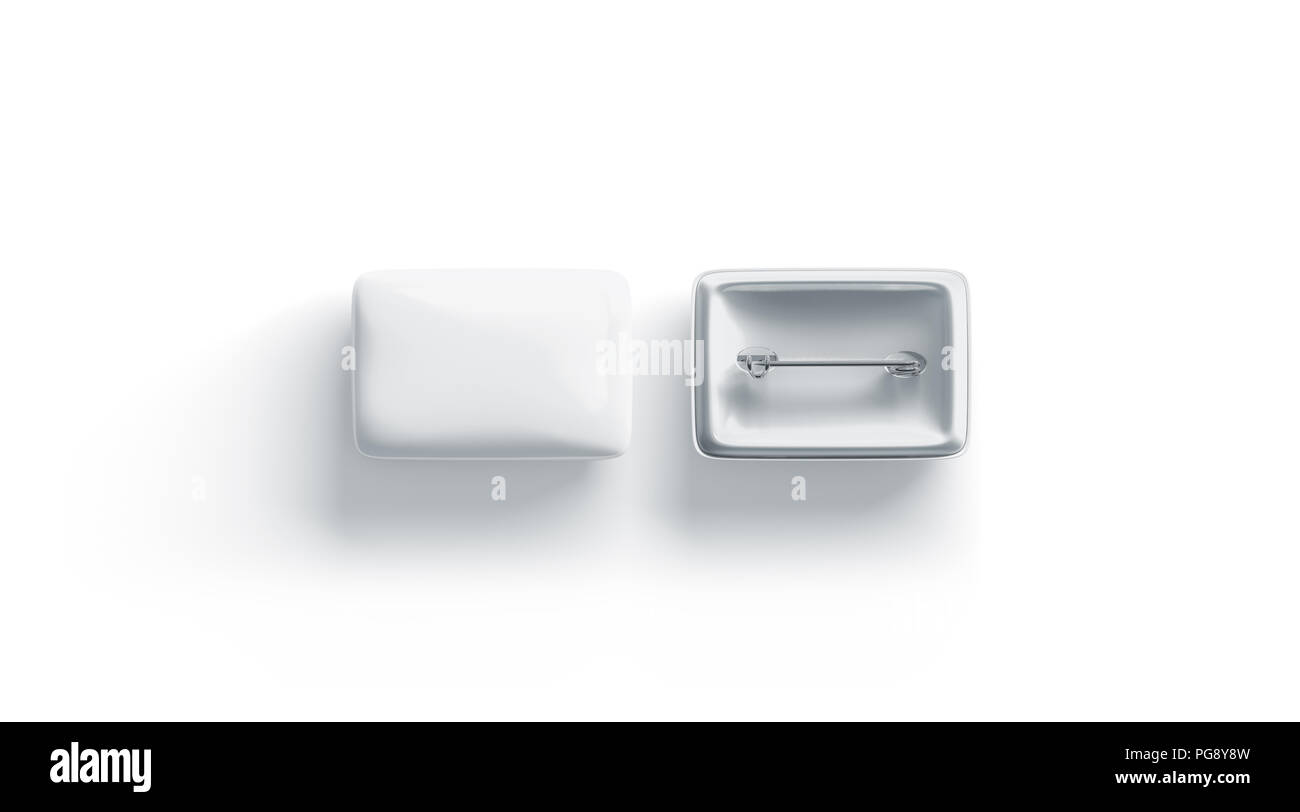 Blank white rectangular badge mockup, front and back side, isolated, 3d ...