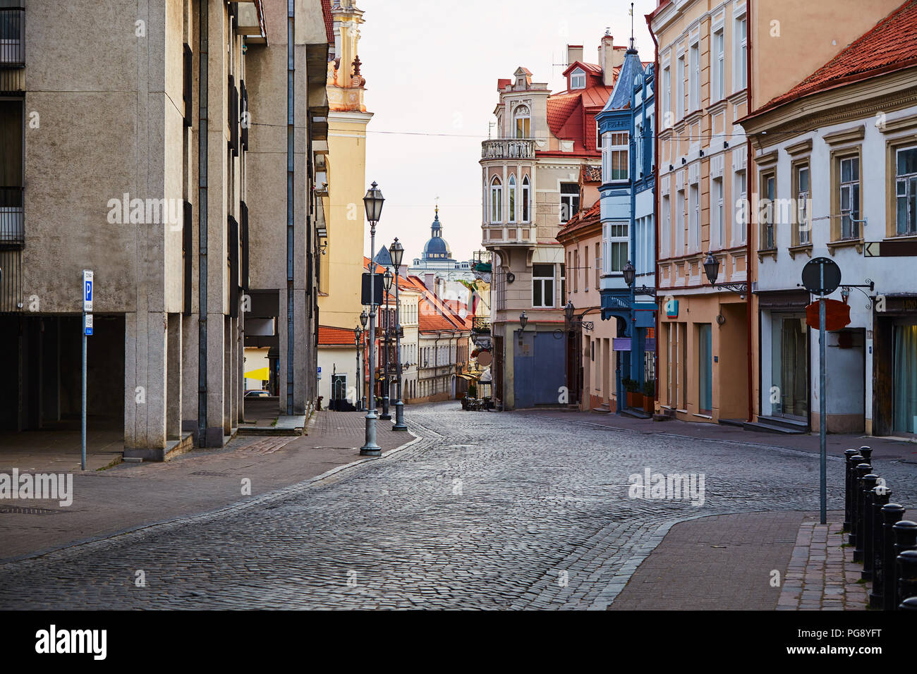Empty main tourist street in capital of Lithuania - Vilnius Stock Photo ...