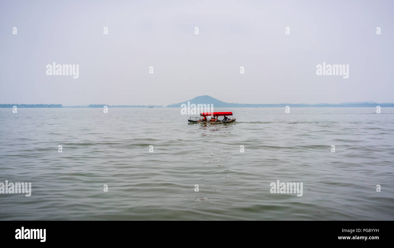 Traditional chinese small boat in Wuhan city Donghu east lake and ...