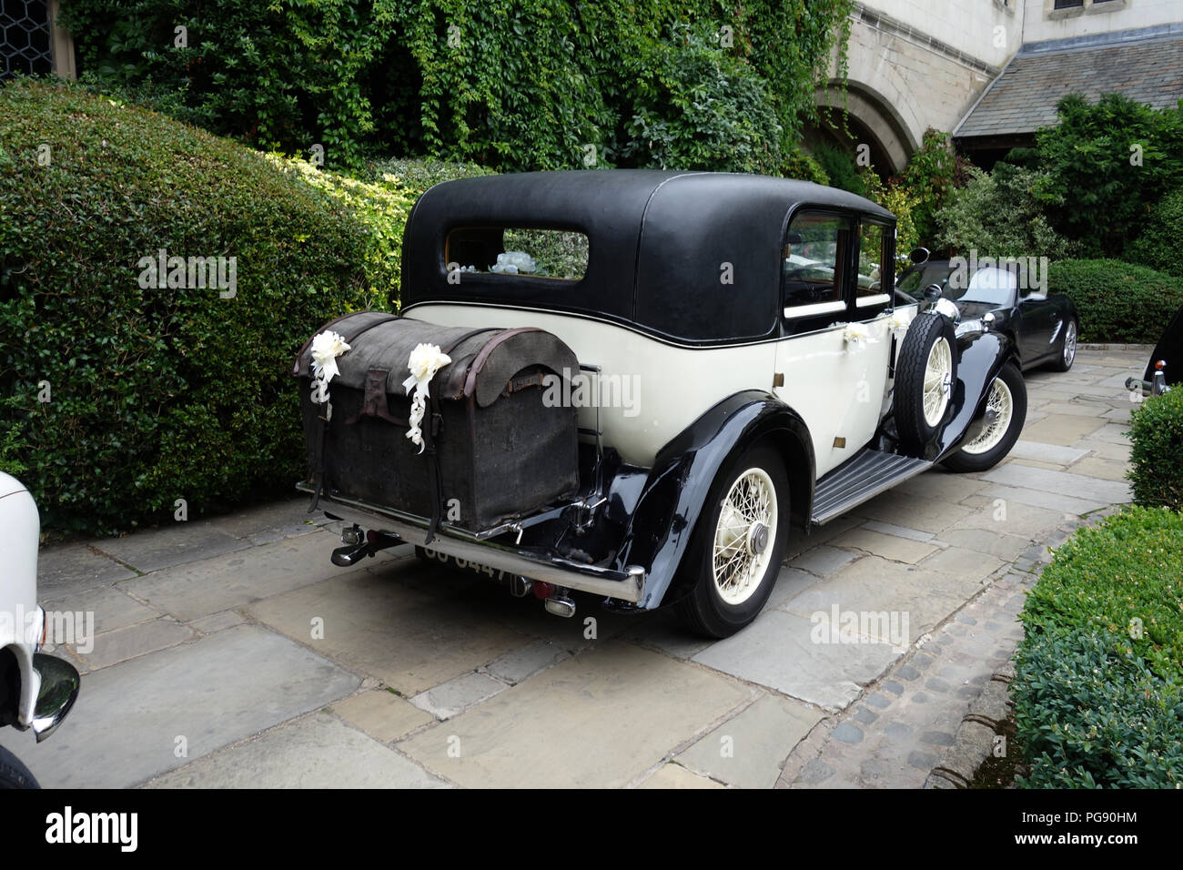 rear view and rear window of a Rolls Royce vintage wedding car at ...