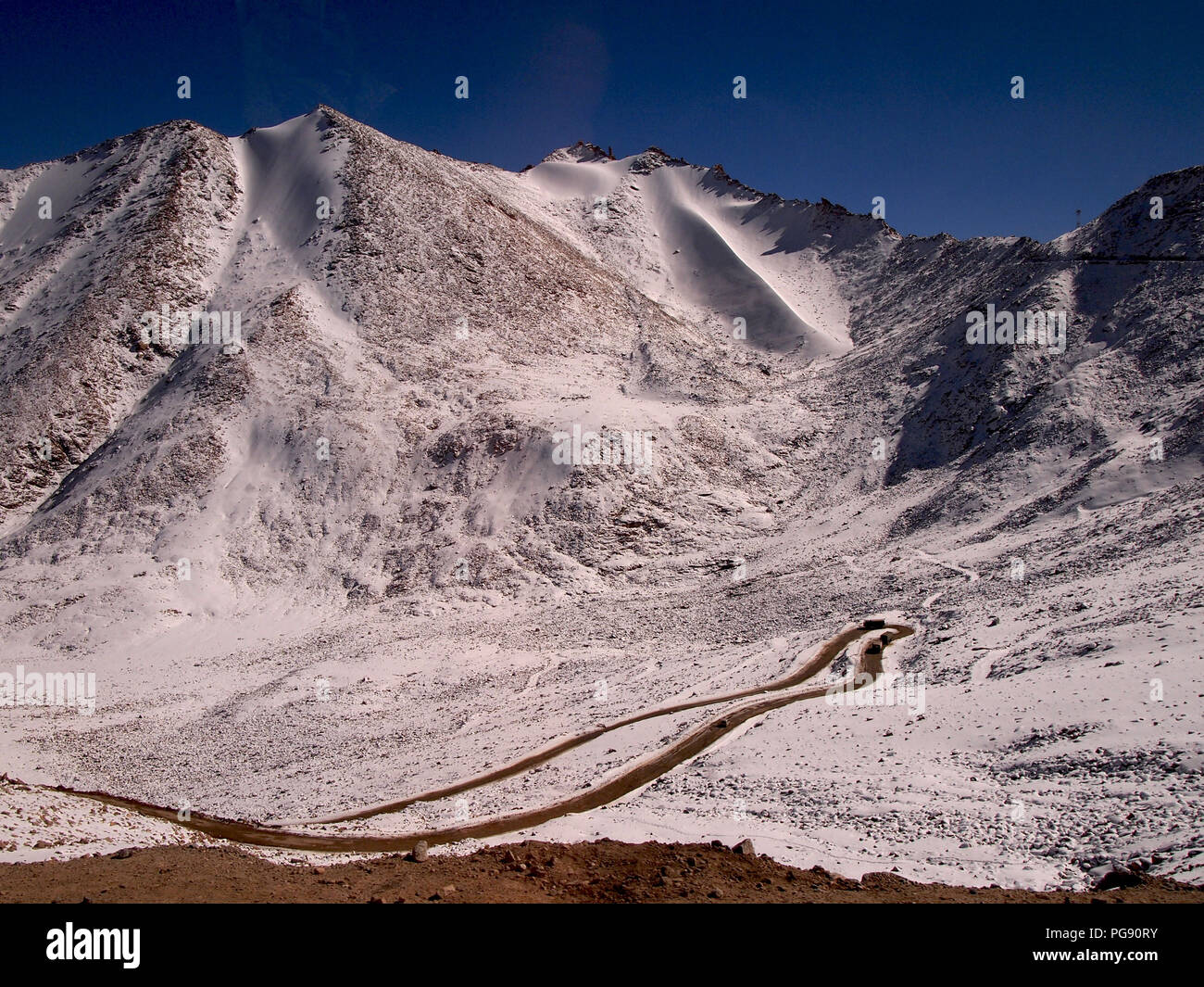 Khardung La mountain pass, one of the world’s highest, in Ladakh, India ...